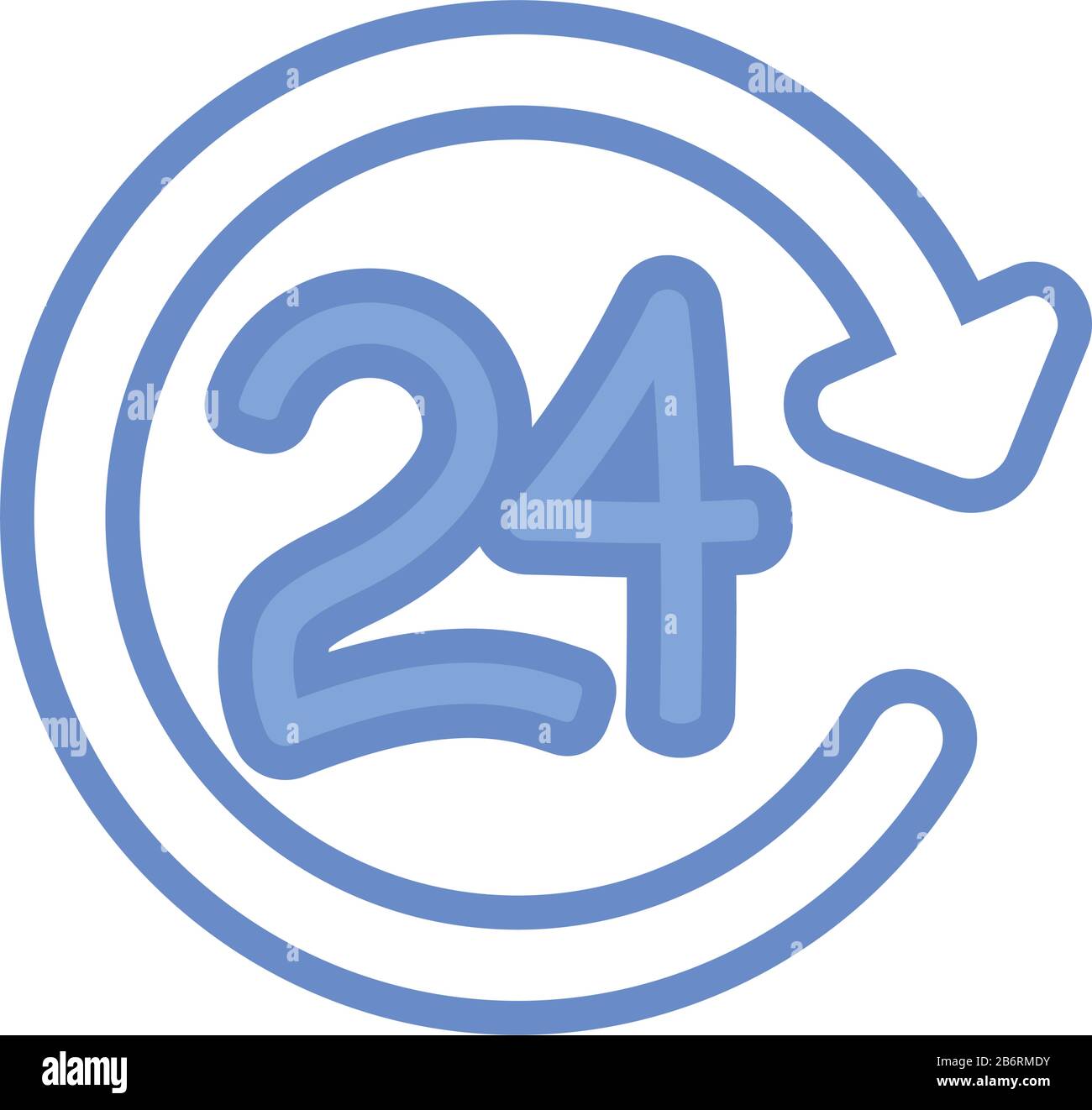 24 hours symbol icon over white background, blue outline style, vector ...