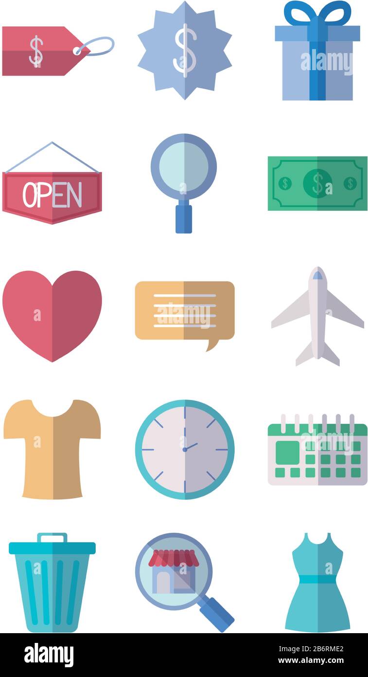 airplane and shopping icons set over white background, flat style ...