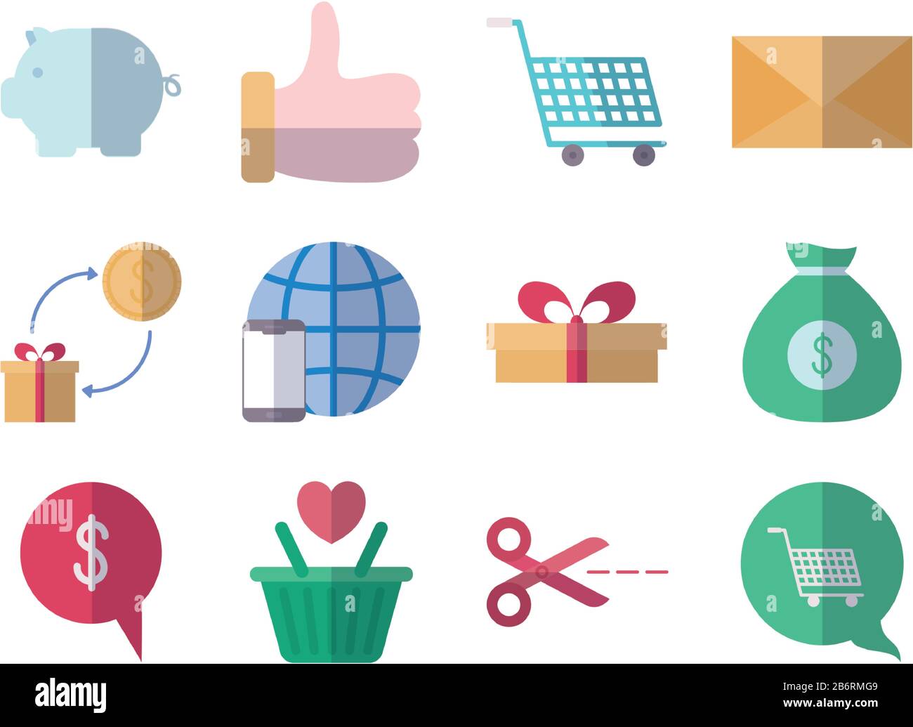 shopping and box icon set over white background, flat style, vector ...
