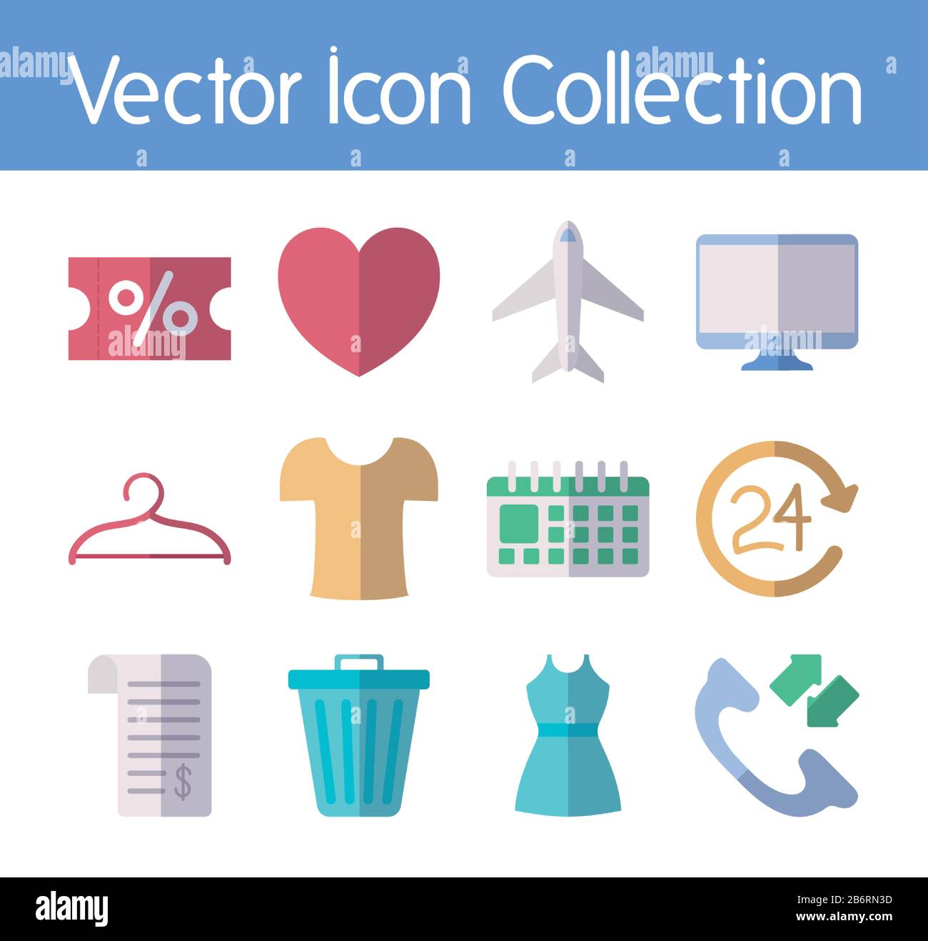 heart and shopping icon set over white background, flat style, vector ...
