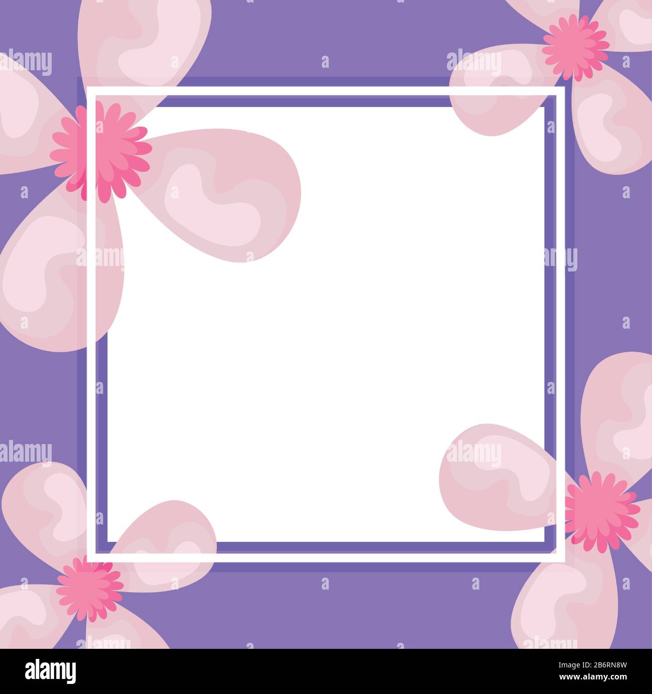 floral purple background and square frame, colorful design, vector ...
