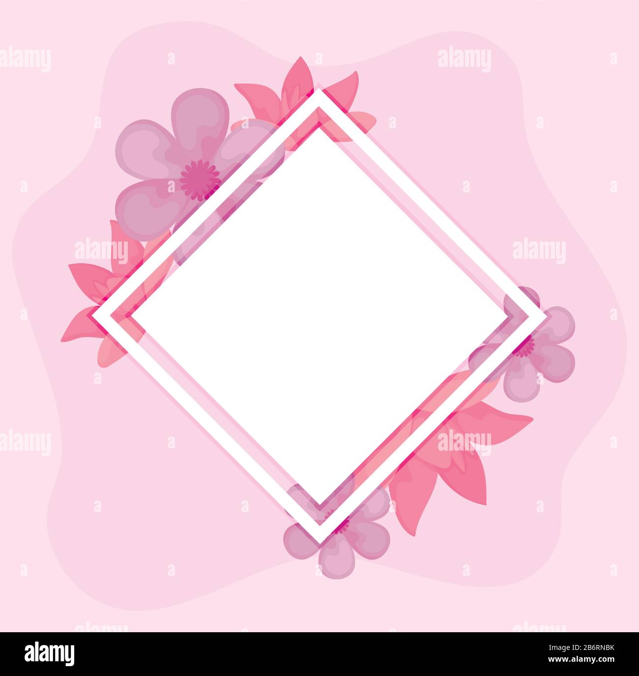 decorative rhombus frame over floral background with pink flowers ...