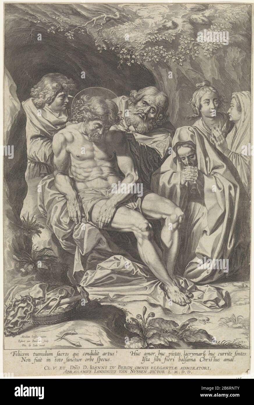 Graflegging van Christus Christ is laid in the tomb by Joseph of Arimathea and Nicodemus. On the ...