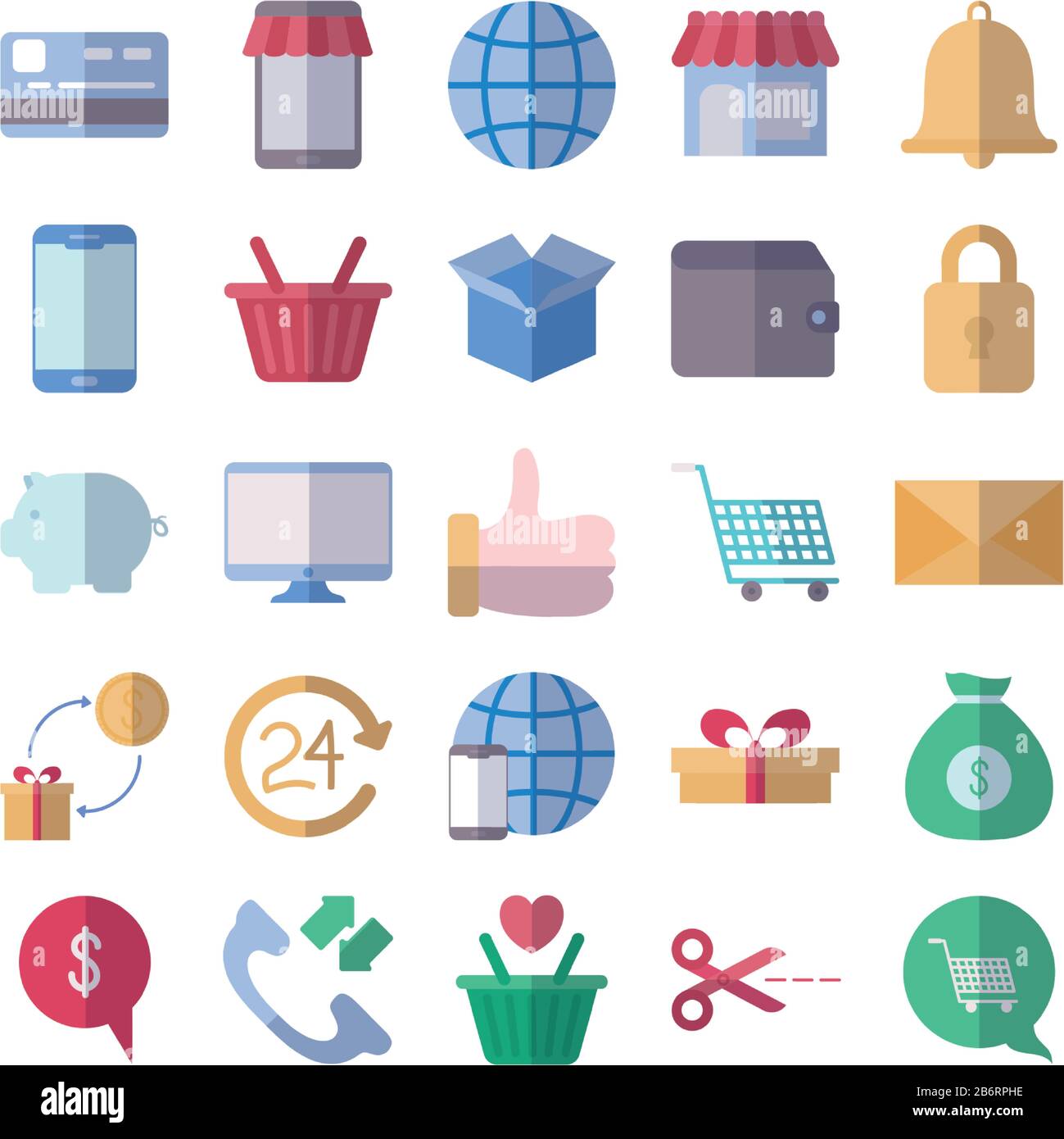 computer and shopping icons set over white background, blue outline ...