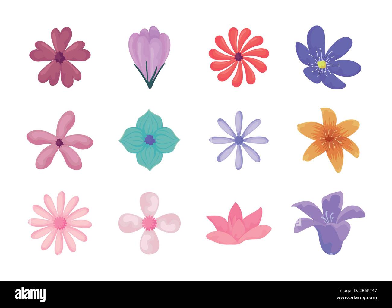 beautiful and colorful flowers icon set over white background, vector ...