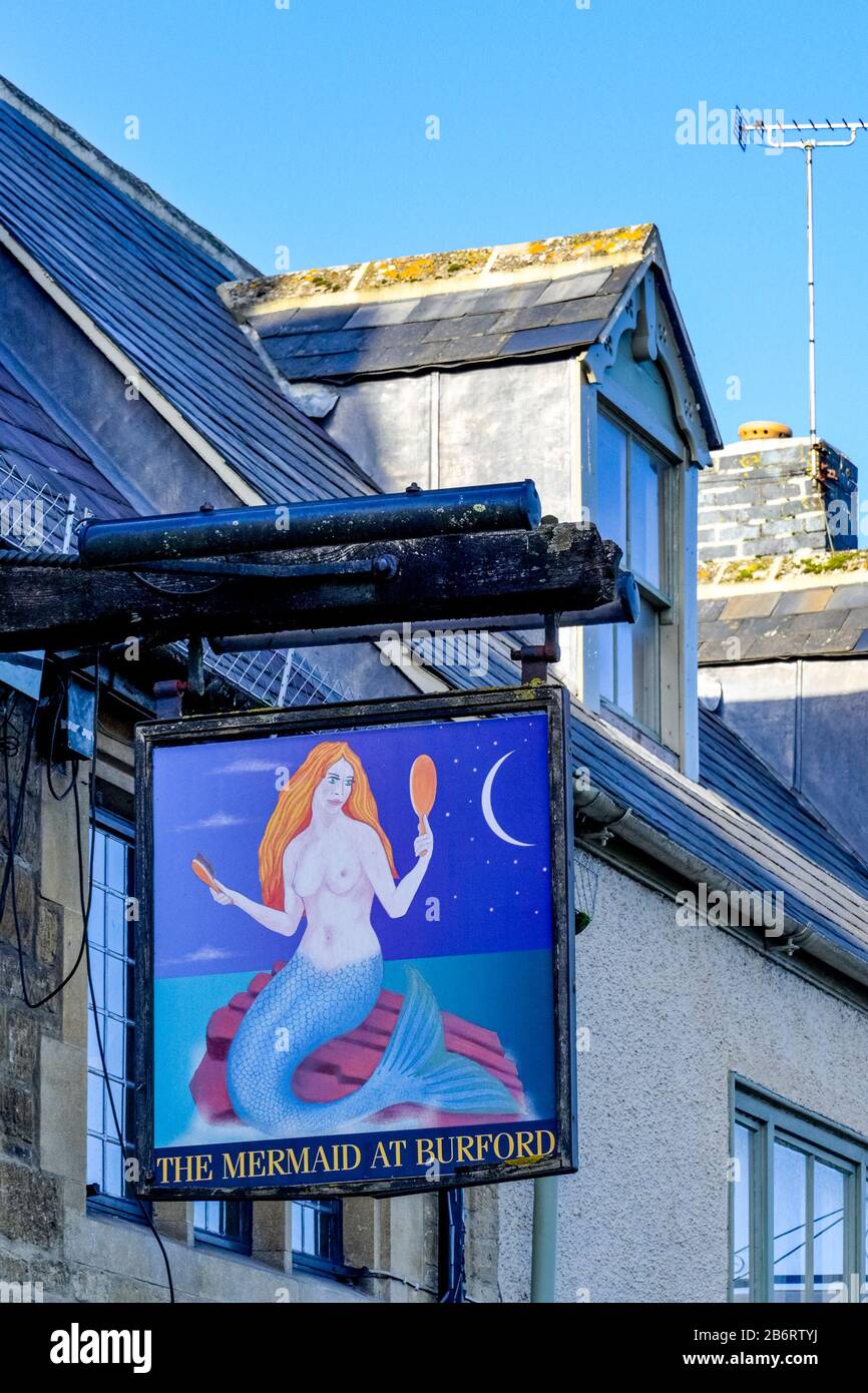 Hanging sign, Mermaid Pub, restaurant, , Village of Burford ...