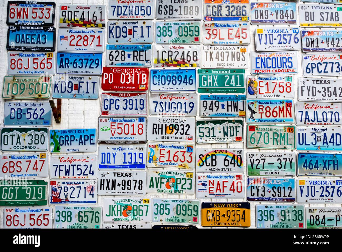 Cambridge MA USA - circa march 2020 - A wall full of license plates ...