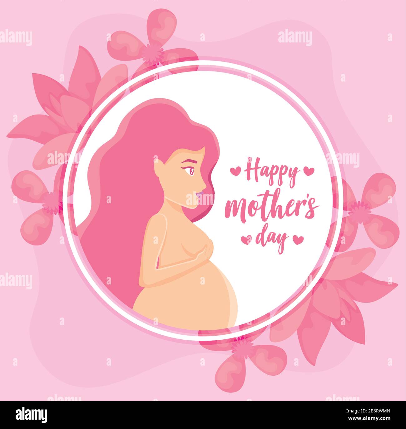 Happy Mothers Day Design With Decorative Circular Frame With Pregnant