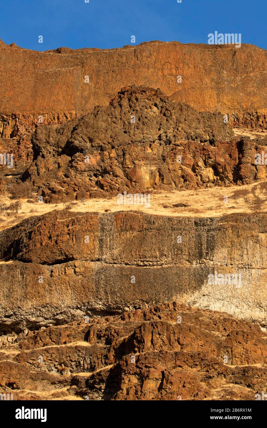 Columbia River basalt canyon wall, Deschutes Wild and Scenic River ...