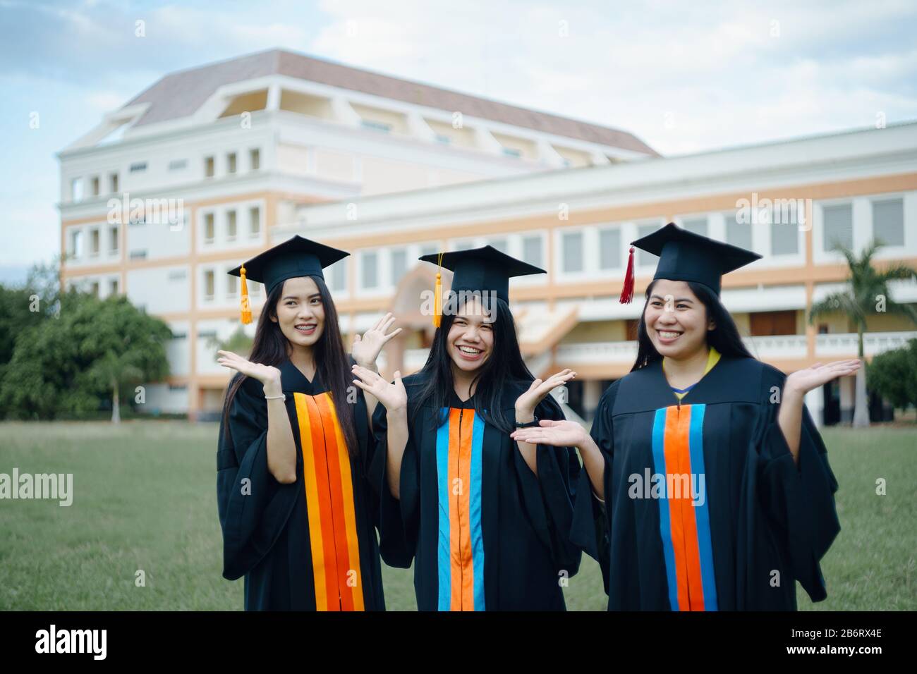 The university graduates having fun and enjoy for degree award in the ...