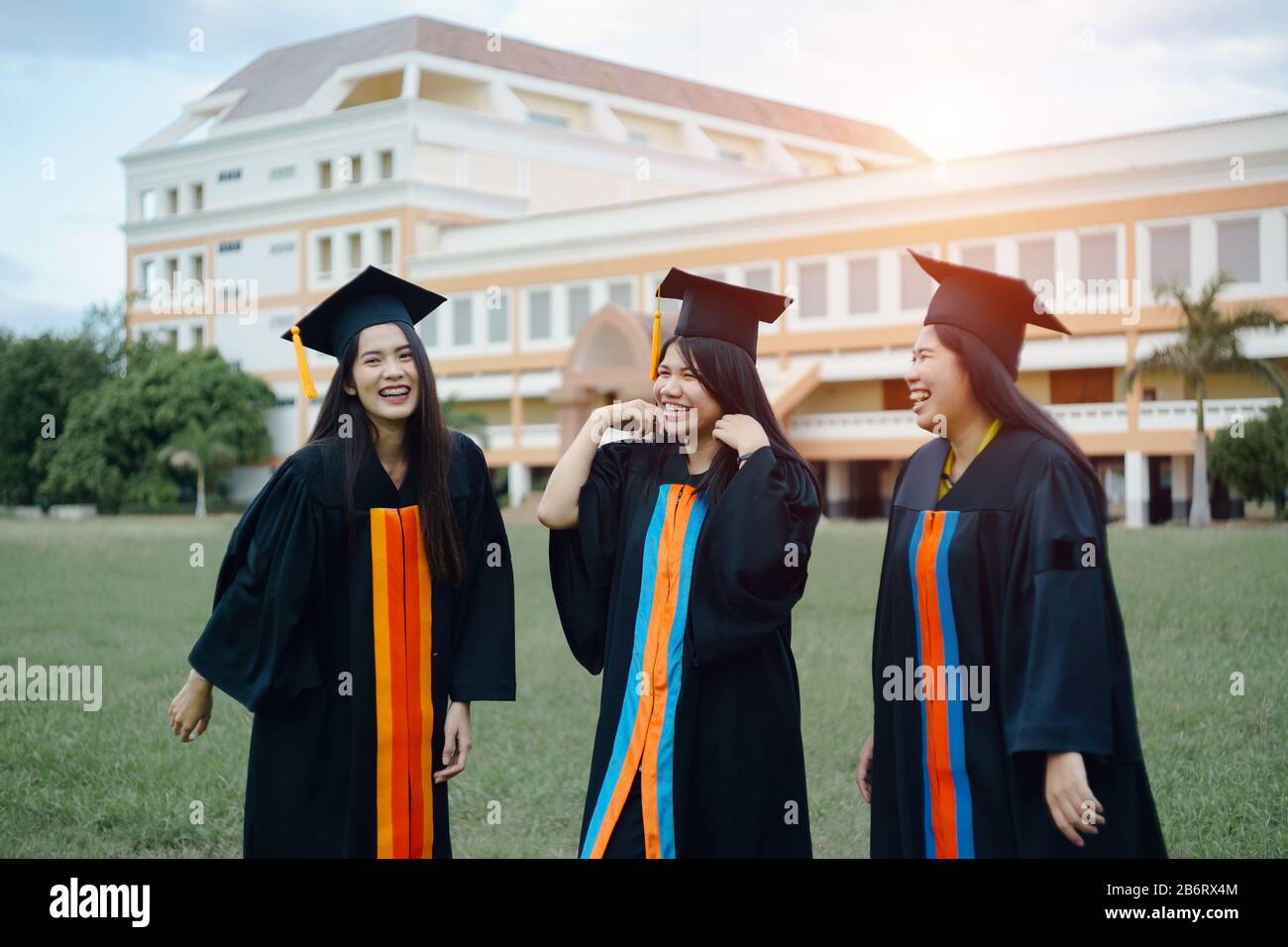 The university graduates having fun and enjoy for degree award in the ...