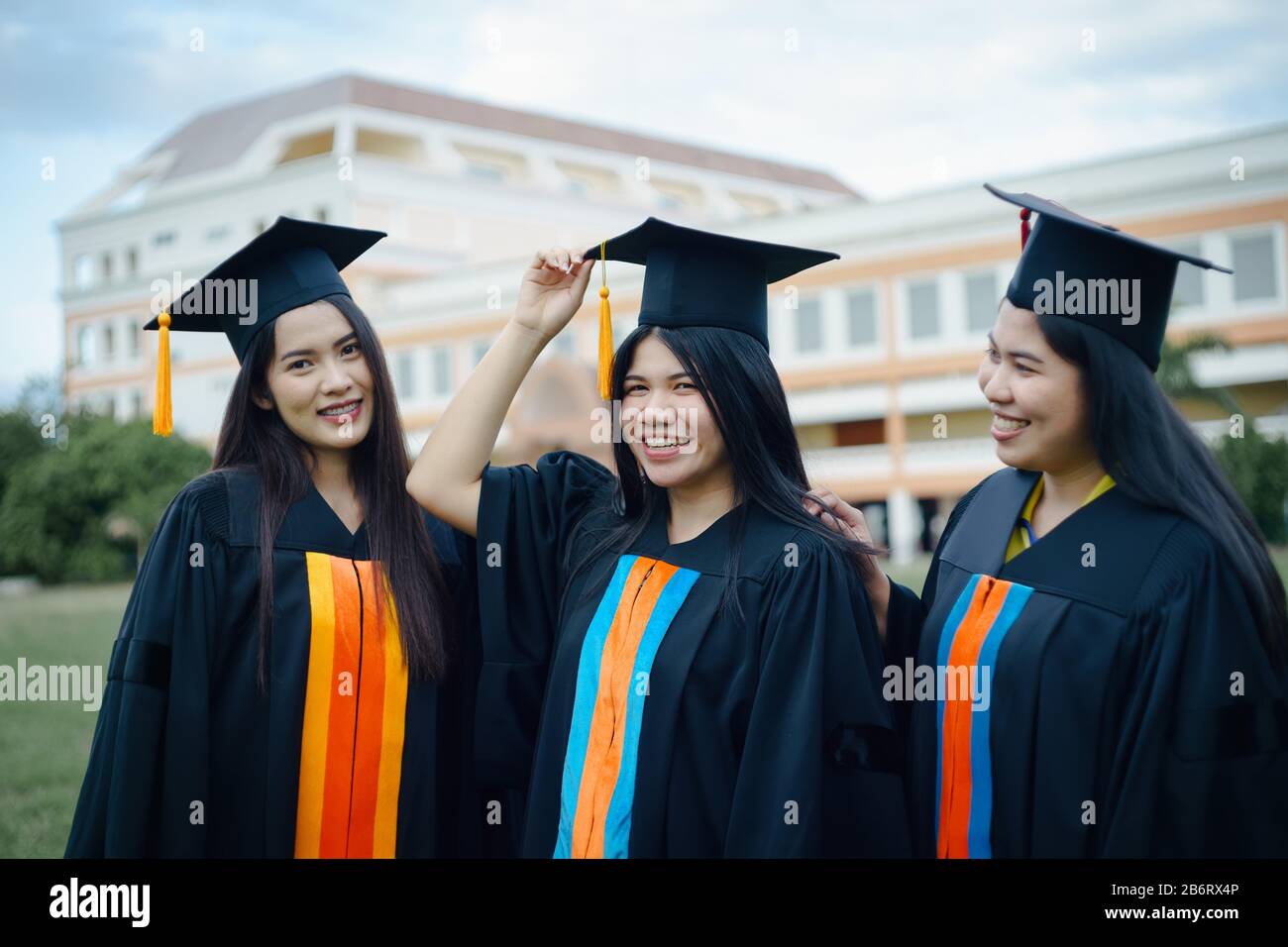 The university graduates having fun and enjoy for degree award in the ...