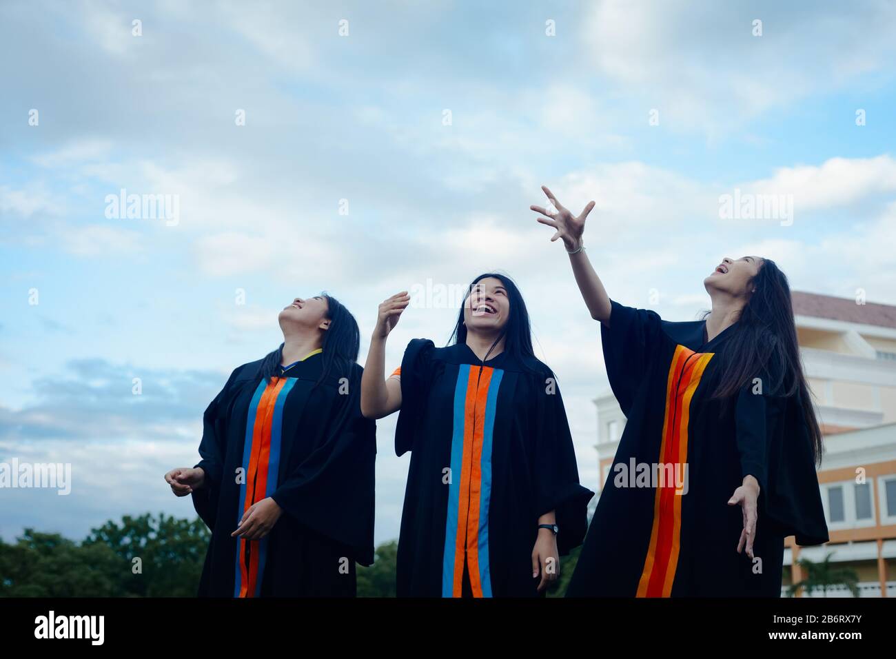The university graduates having fun and enjoy for degree award in the ...