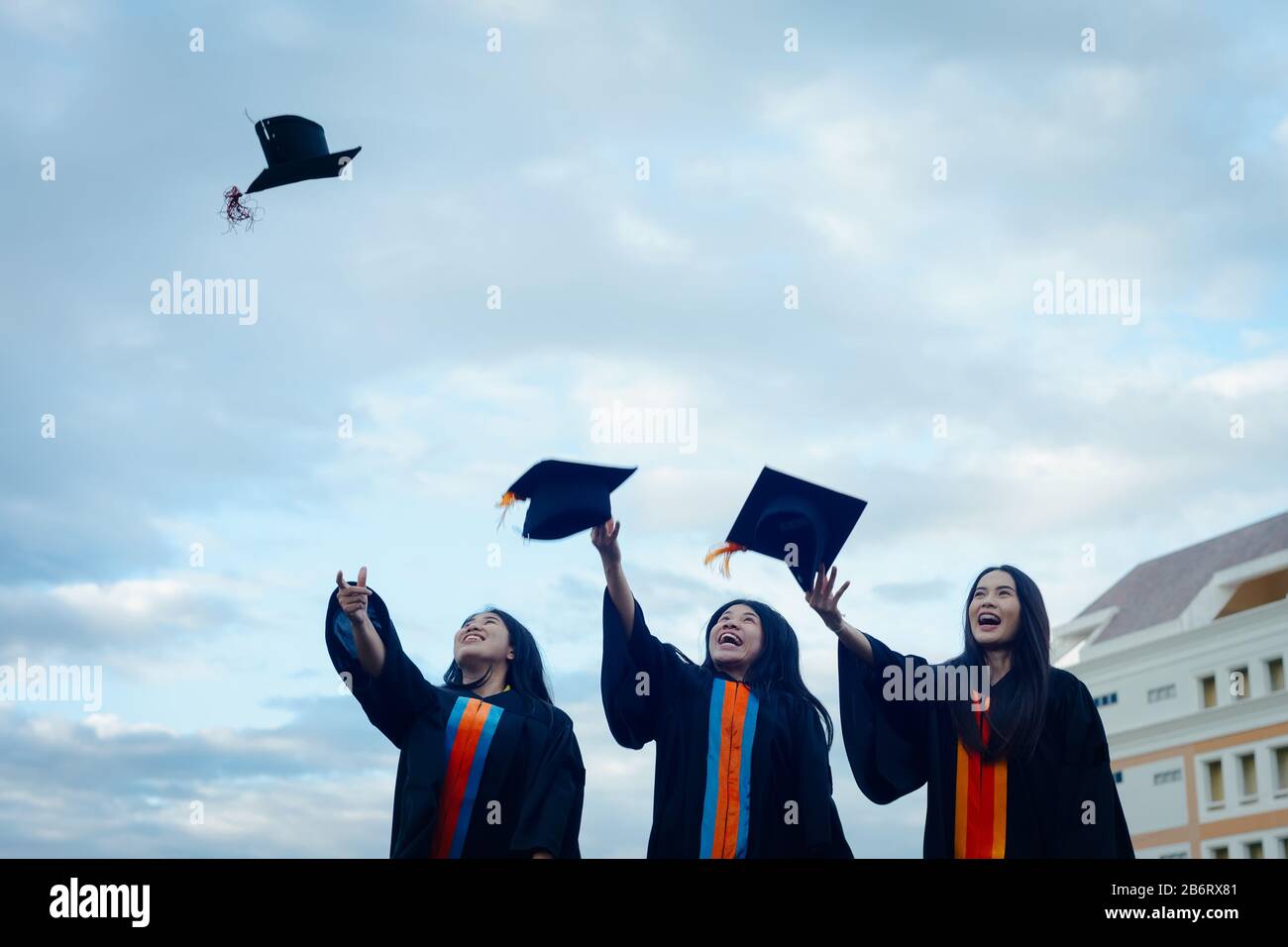 The university graduates having fun and enjoy for degree award in the ...