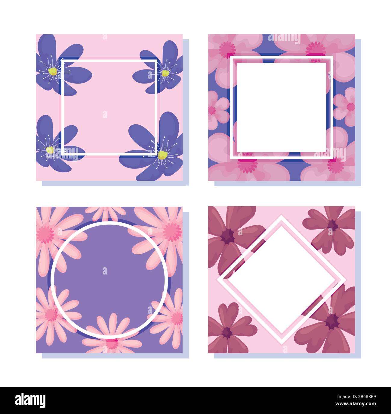 icon set of floral and frames designs over white background, vector ...