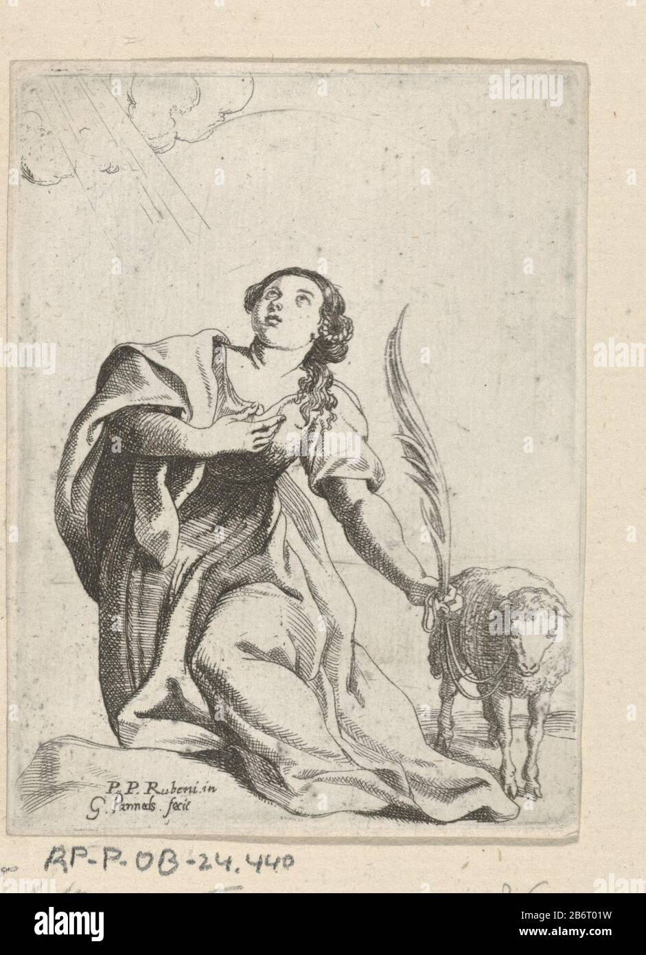 H Agnes Saint Agnes with palm and lamb, looking up at the hemel ...