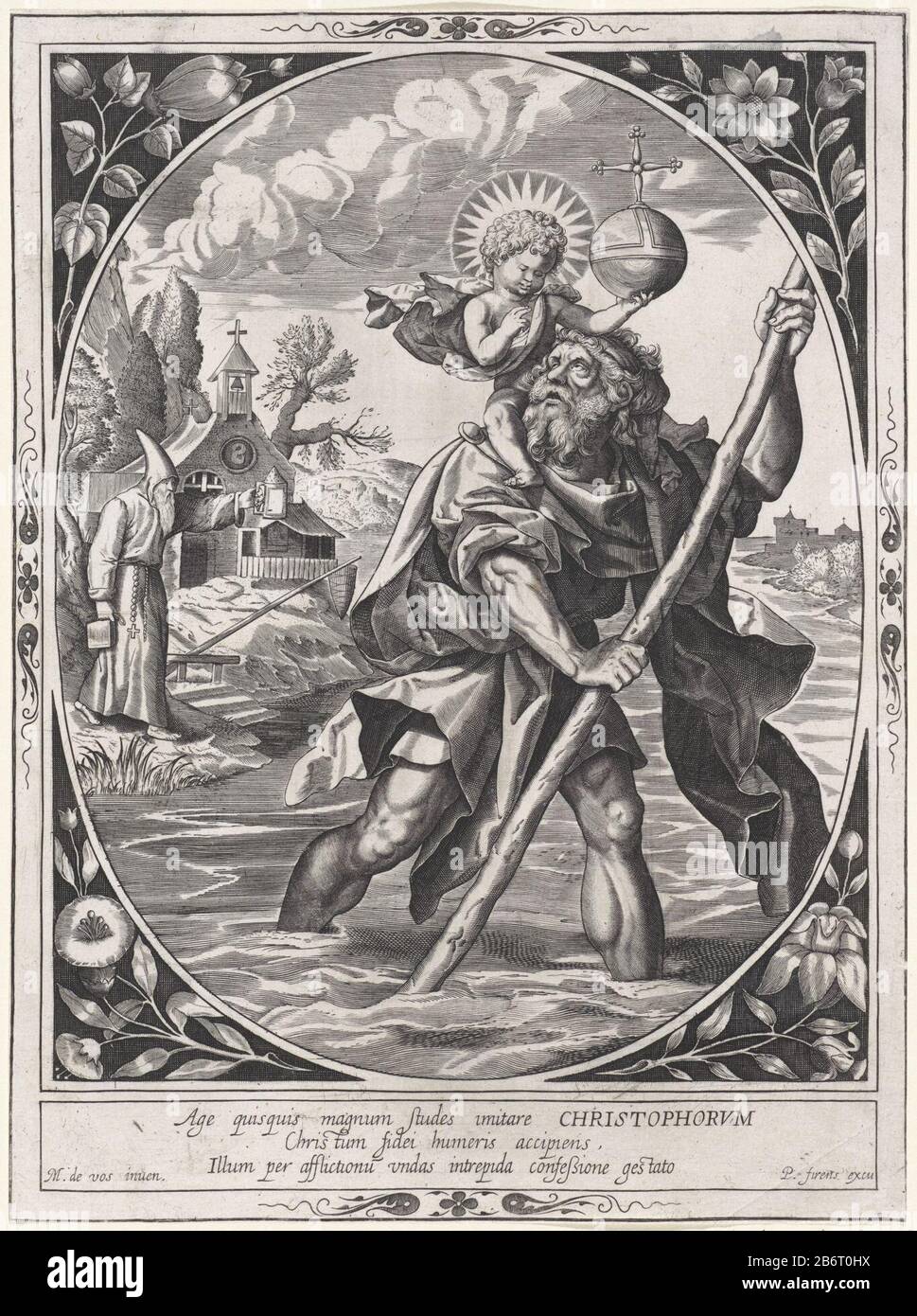 H Christoffel The Saint Christopher wading through a river with Christ ...