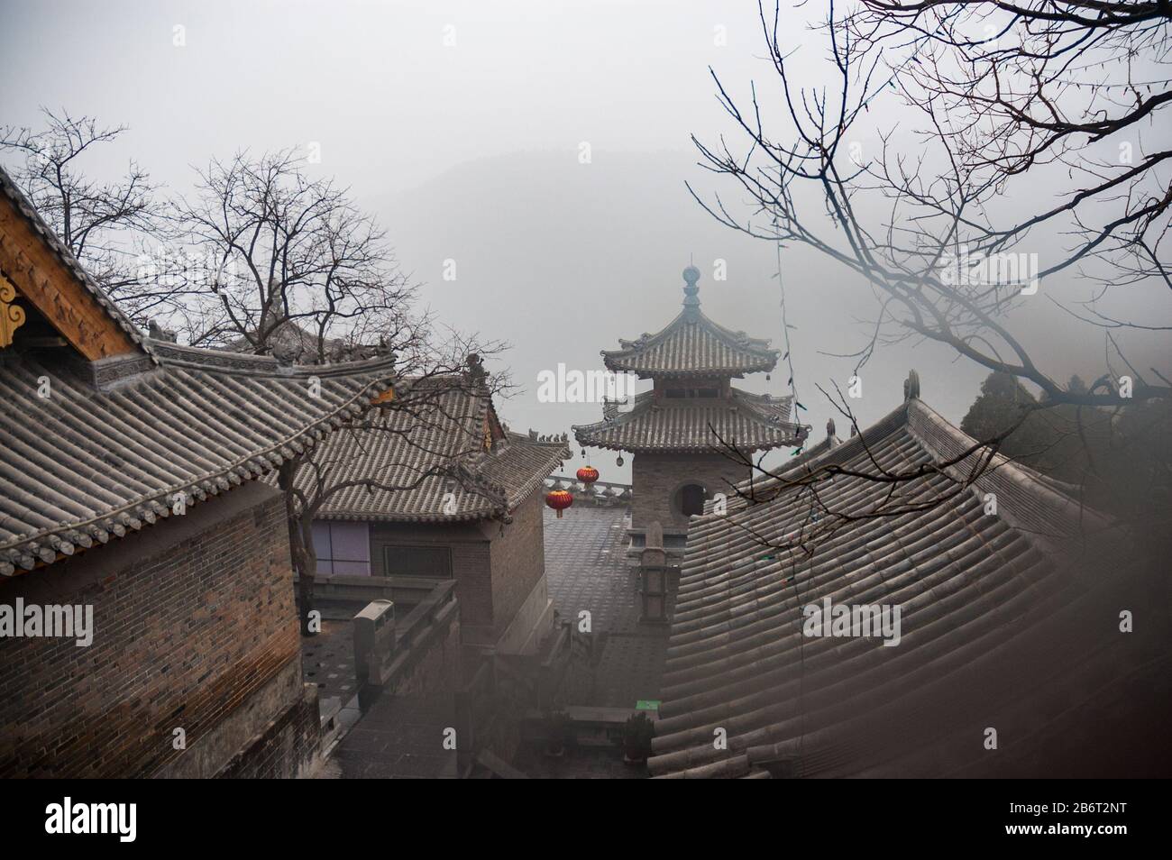 Xiangshan Temple on a hillside buried in polluted fog in Luoyang, Henan ...