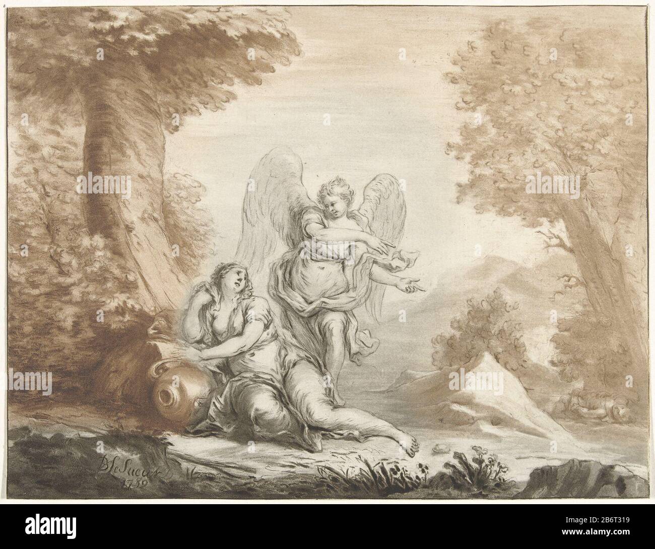 Hagar in de woestijn Hagar is on the ground in a mountainous landscape ...