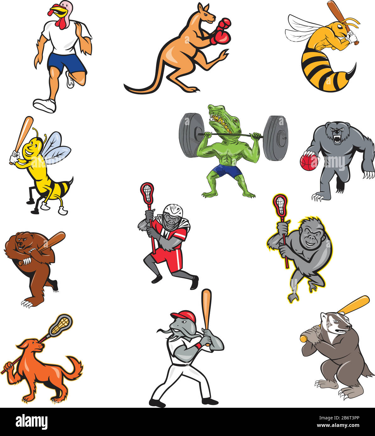 Set or collection of cartoon character mascot illustration of animals ...