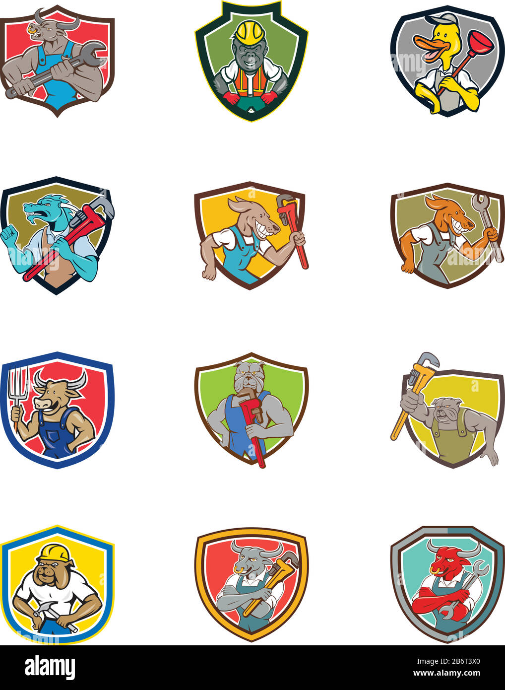 Set or collection of cartoon character mascot style illustration of ...