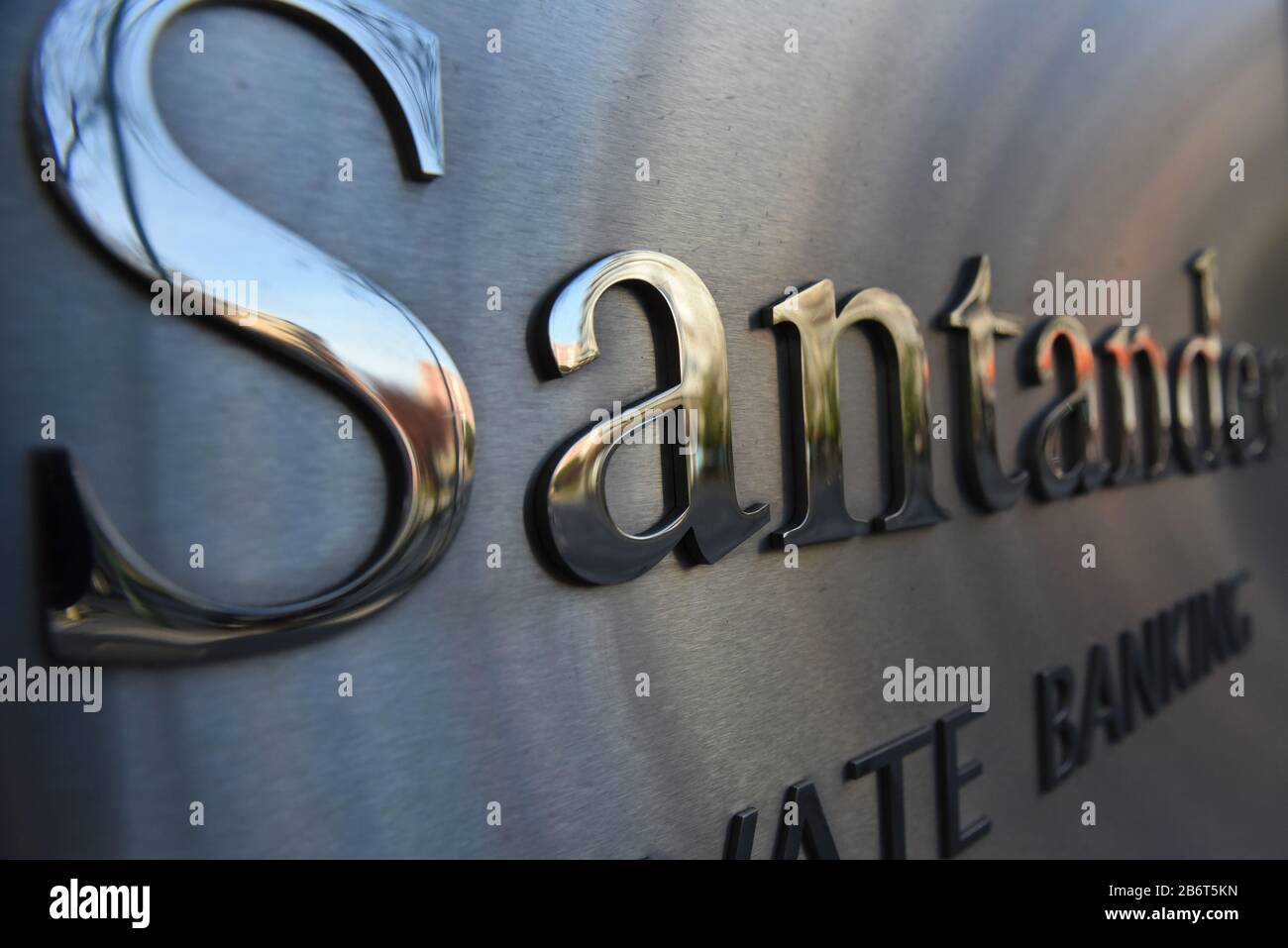 A view of a Santander bank logo Stock Photo - Alamy