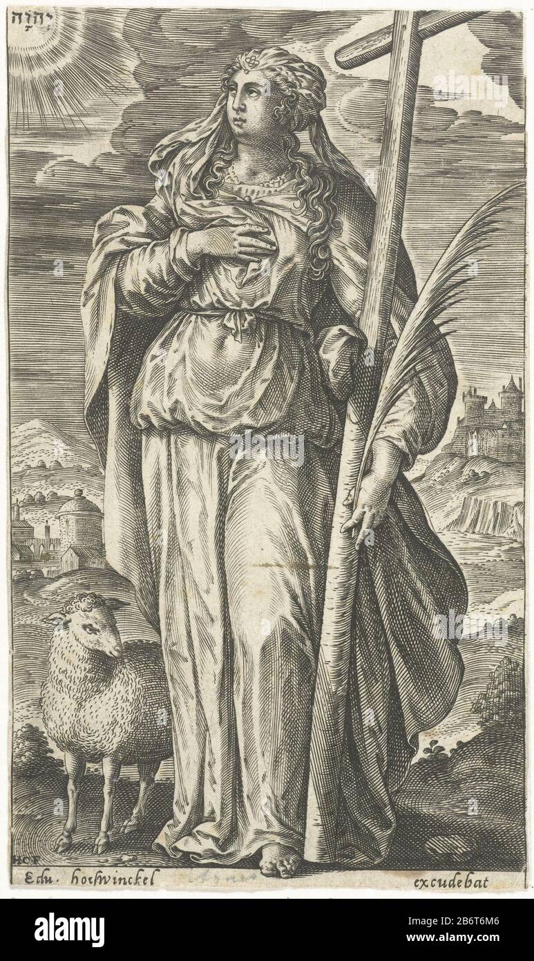 Heilige Agnes The St. Agnes, with the cross in his hand and a lamb next ...