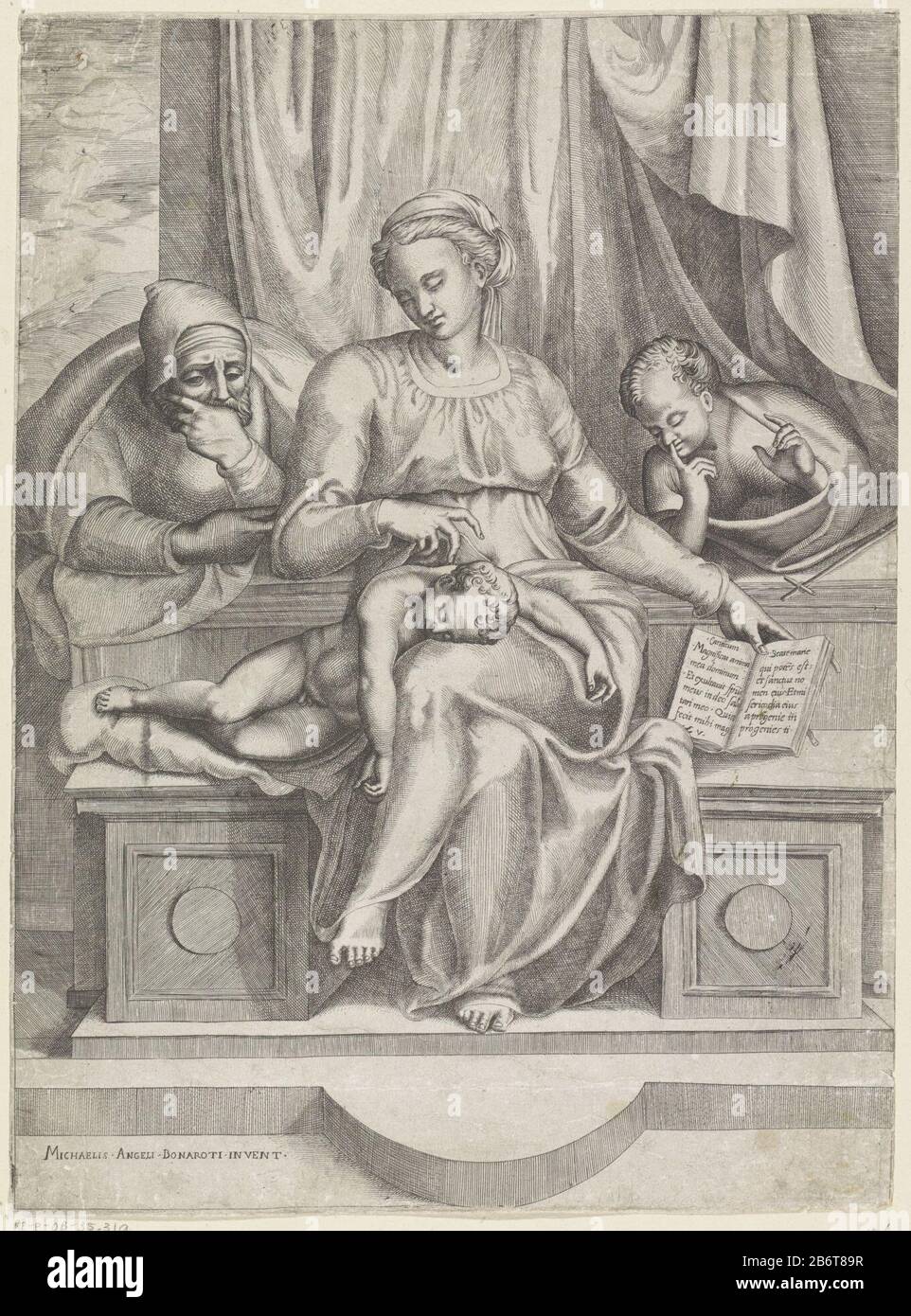 Heilige Familie met de jonge Johannes de Doper Mary sits on a throne ...