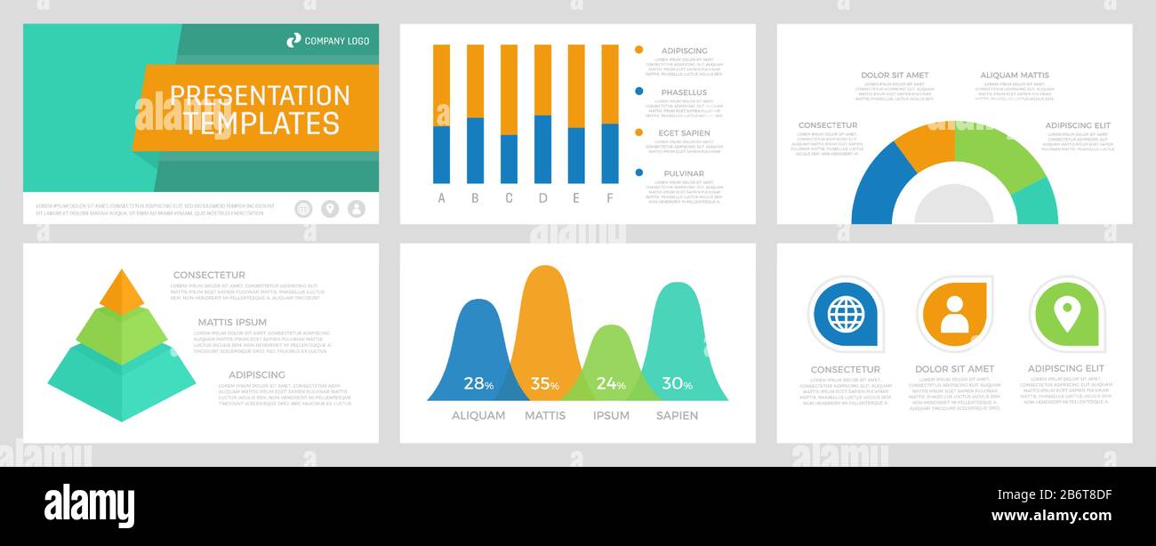 Set of blue and orange, green, turquoise elements for multipurpose ...