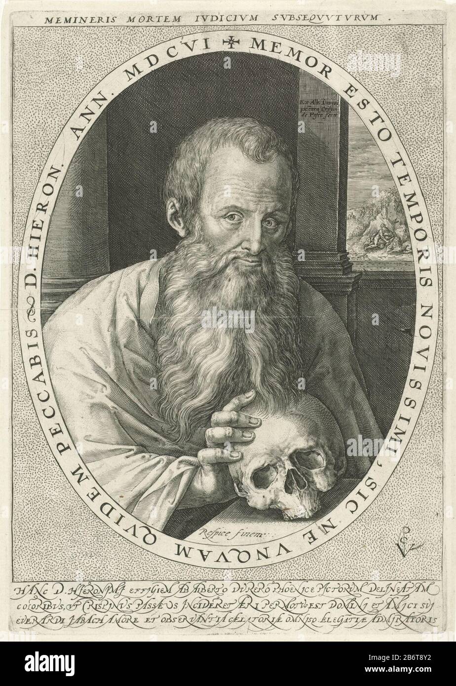 Heilige Hieronymus Bust of St. Jerome, leaning on a skull . In the ...