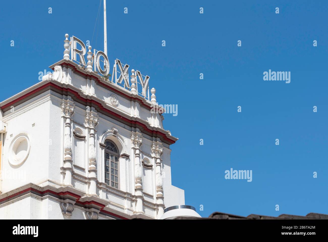 The top storey and sign above the 1930 built inter-War Spanish Mission ...