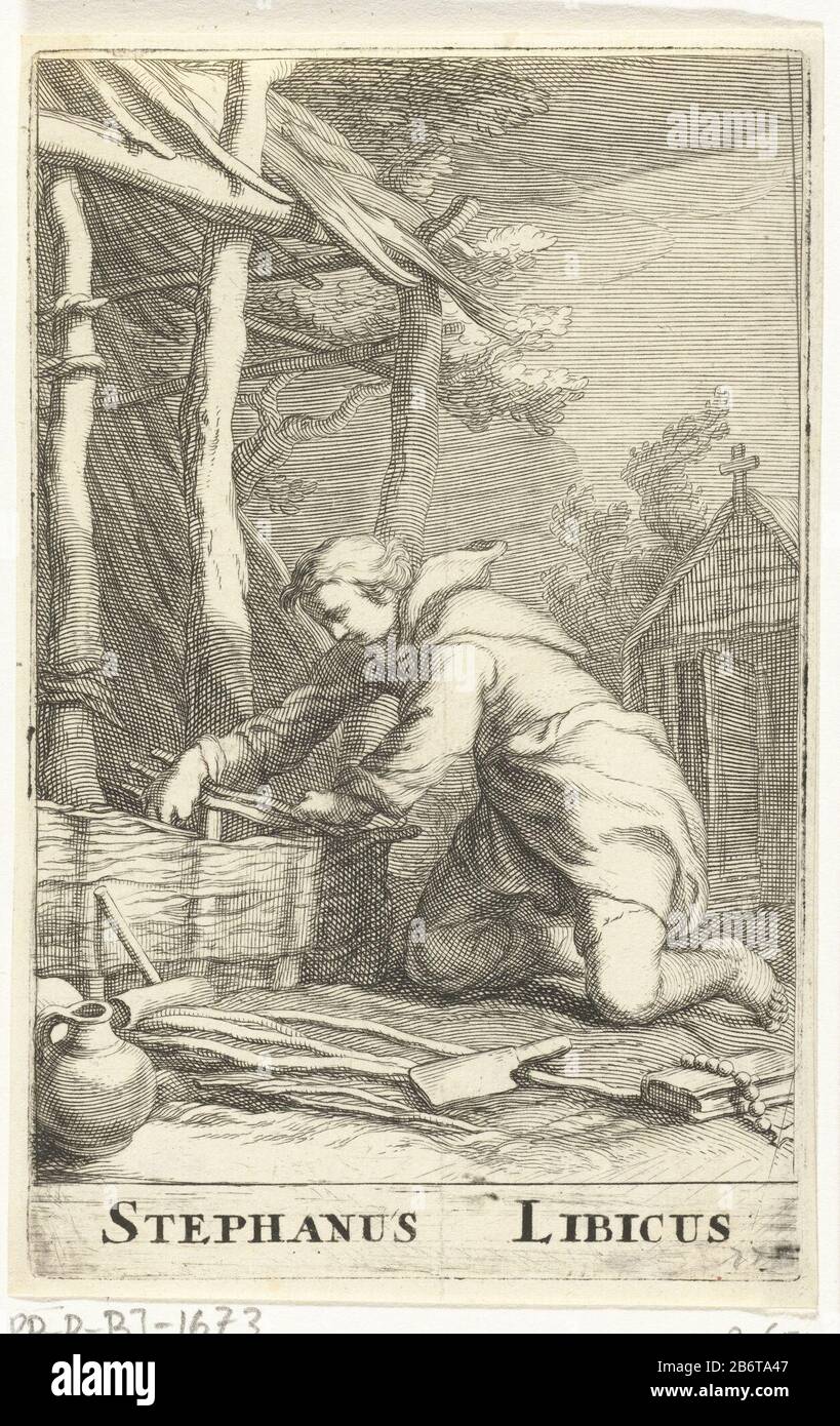 The saint Stephen braid here a fence of palm leaves on his knees. Print ...