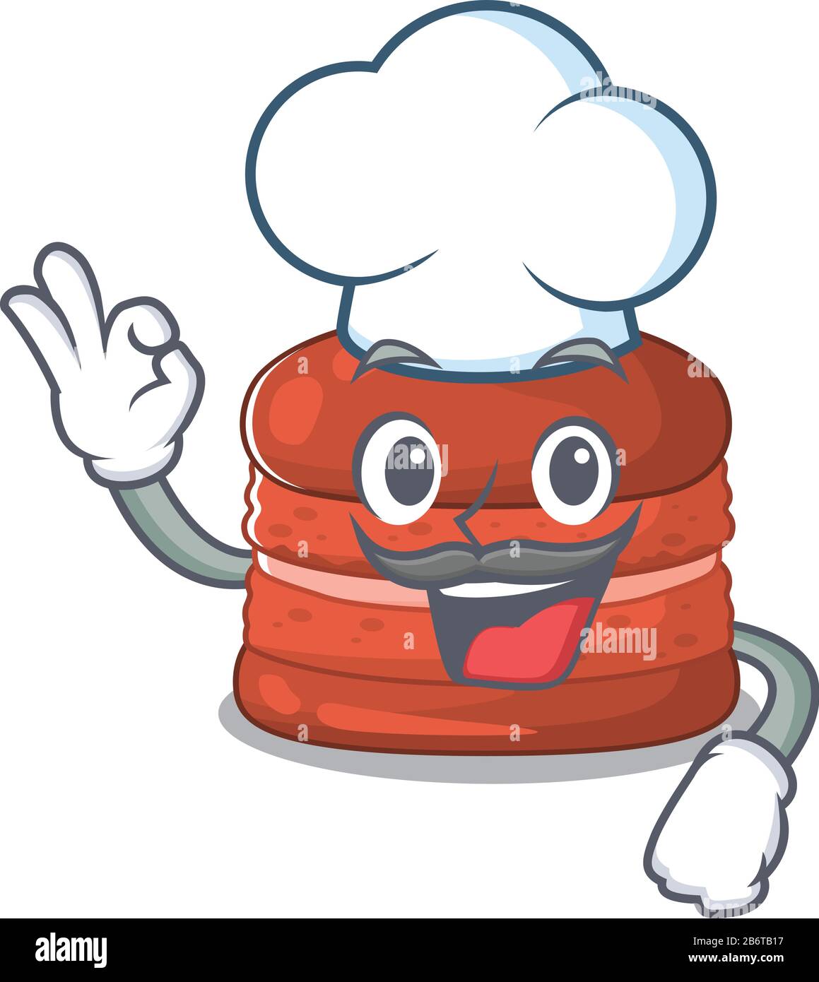 Cute cherry macaron cartoon character wearing white chef hat Stock ...