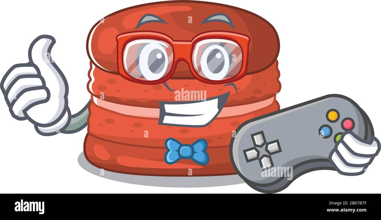 Cool gamer of cherry macaron mascot design style with controller Stock ...