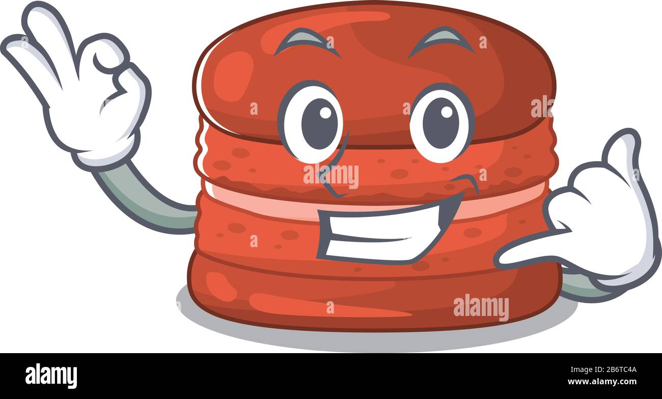 cherry macaron mascot cartoon design showing Call me gesture Stock ...