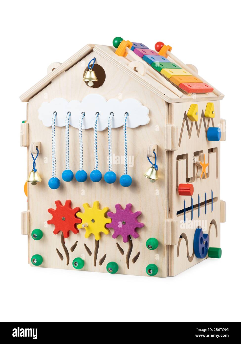 Wooden busy board house - educational toy for children, babies on a ...