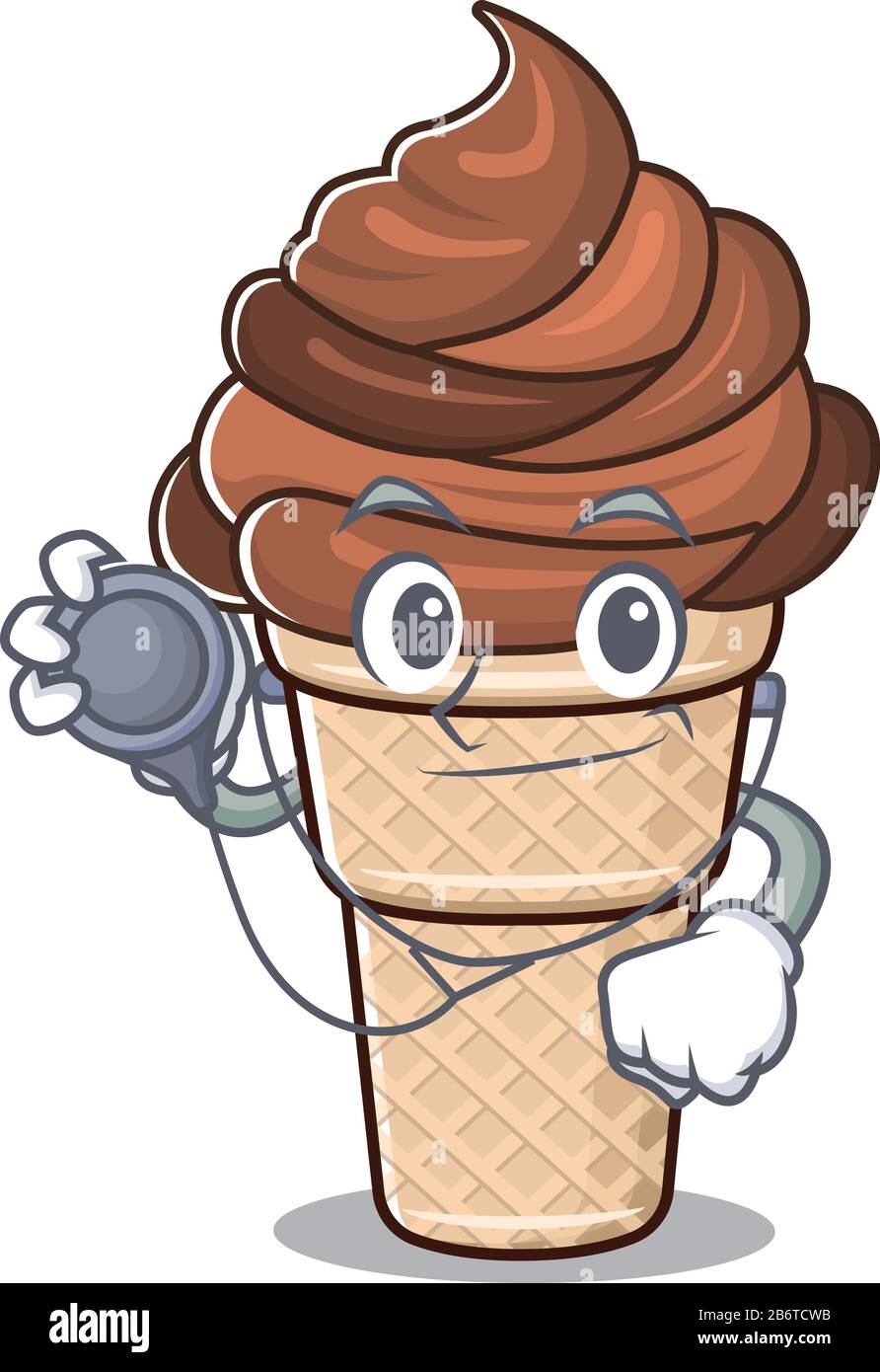 An elegant chocolate ice cream in a Doctor Cartoon character with tools ...