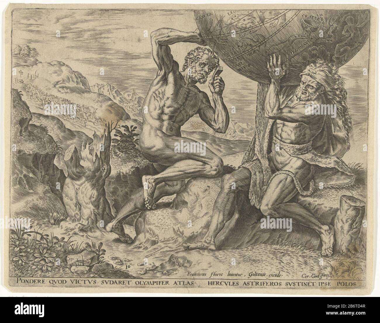 Hercules torst de wereldbol voor Atlas Werken van Hercules (serietitel ...