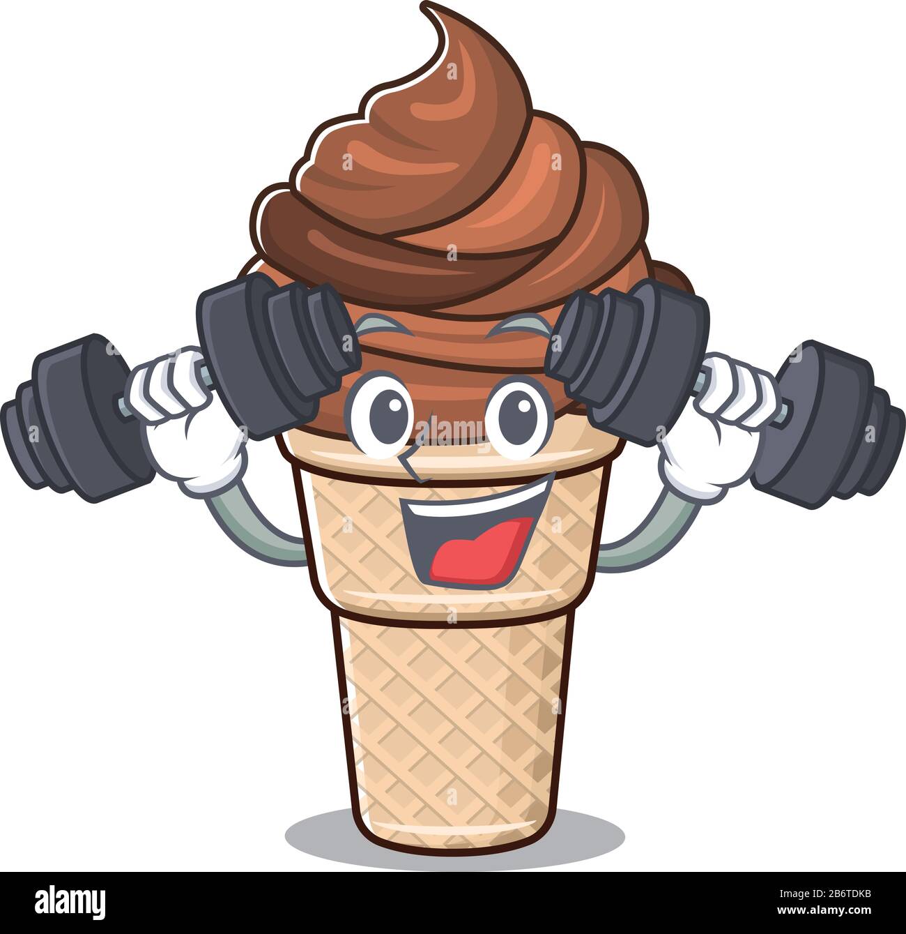 Smiley Fitness exercise chocolate ice cream cartoon character raising ...