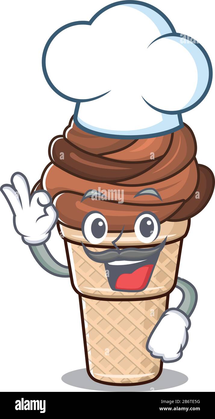 Cute chocolate ice cream cartoon character wearing white chef hat Stock ...