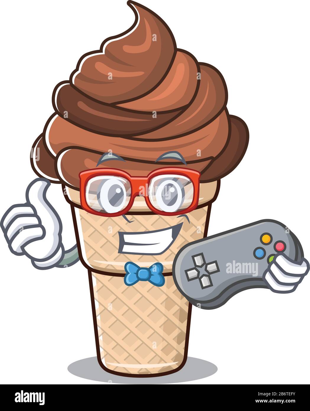 Cool gamer of chocolate ice cream mascot design style with controller ...