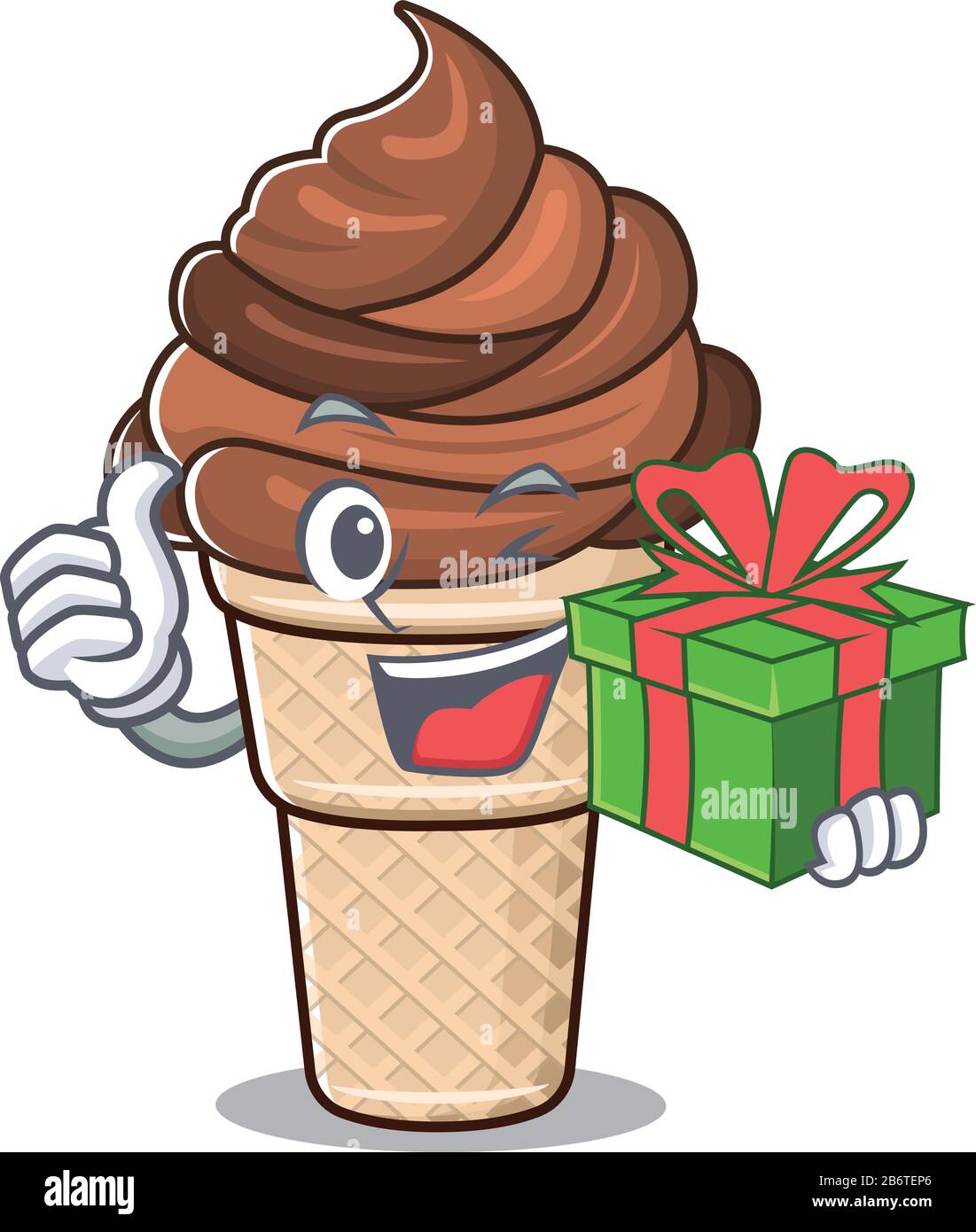 Smiley chocolate ice cream cartoon character having a gift box Stock ...