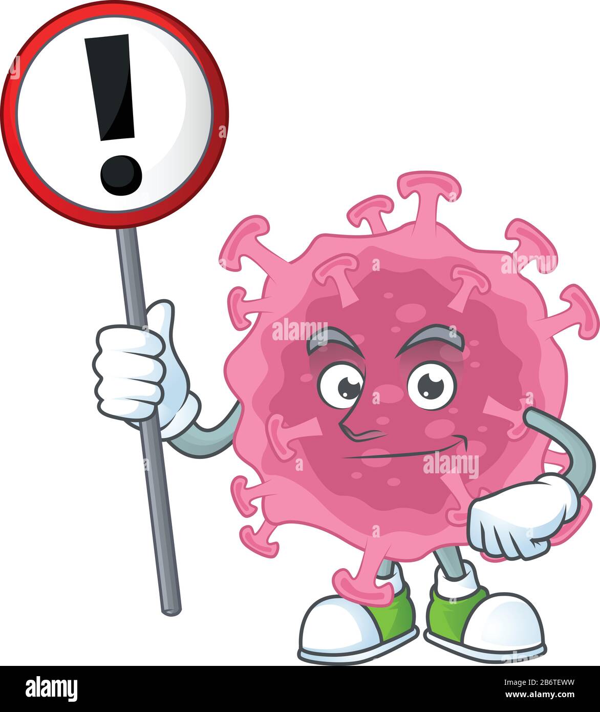 Smiling cartoon design of corona virus parasite with a sign Stock ...