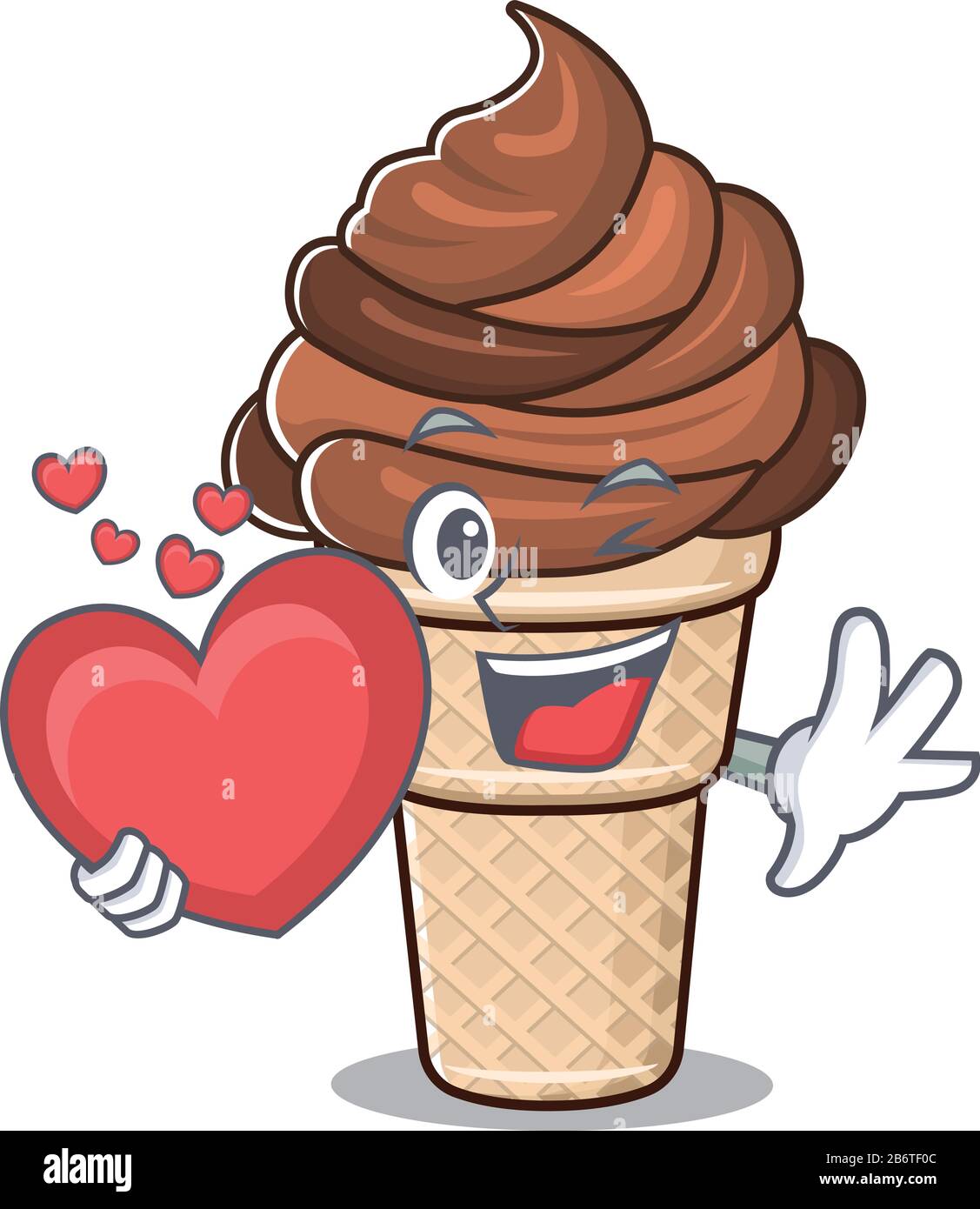 A romantic cartoon design of chocolate ice cream holding heart Stock ...