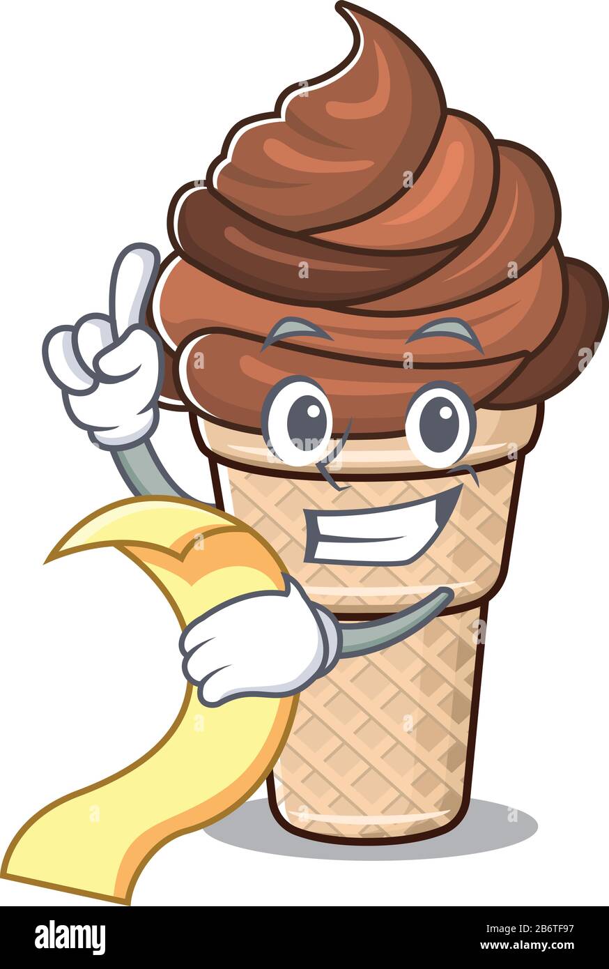 cartoon character of chocolate ice cream holding menu ready to serve ...