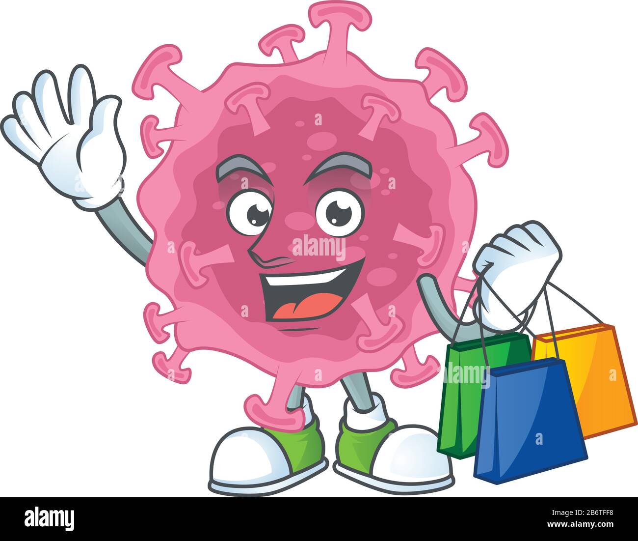 Smiley rich corona virus parasite mascot design with Shopping bag Stock ...