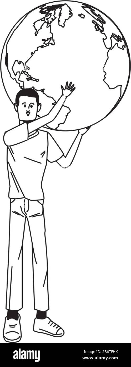 Young man lifting earth planet Stock Vector Images - Alamy