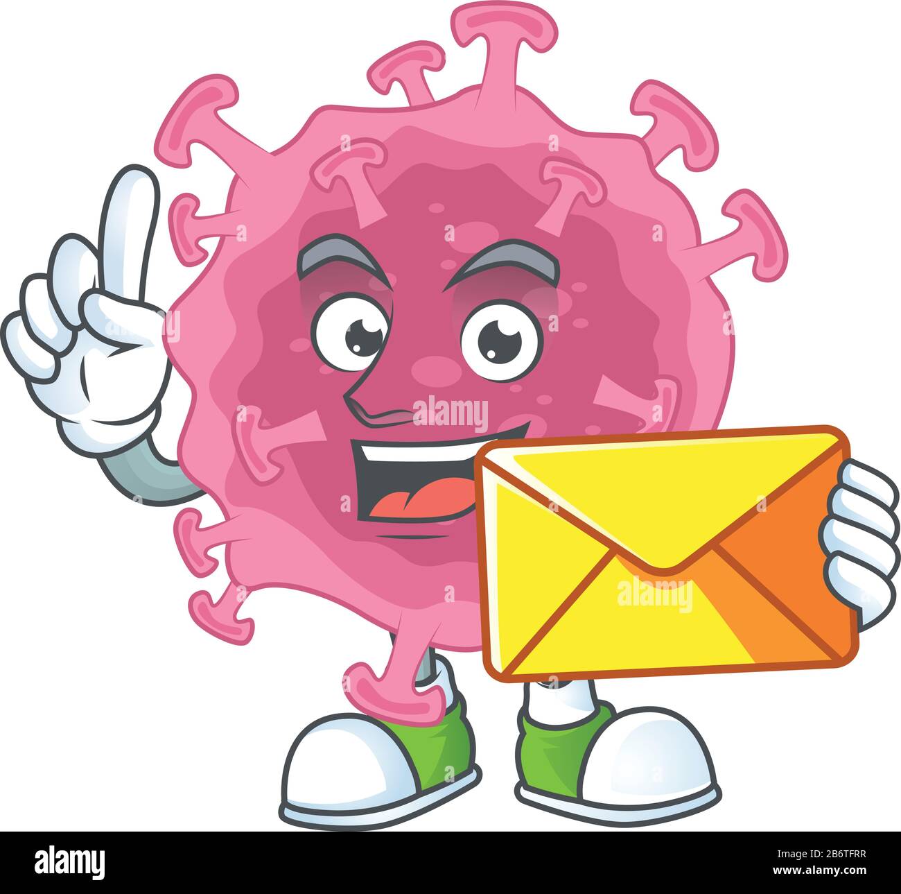 Cute face corona virus parasite mascot design holding an envelope Stock ...