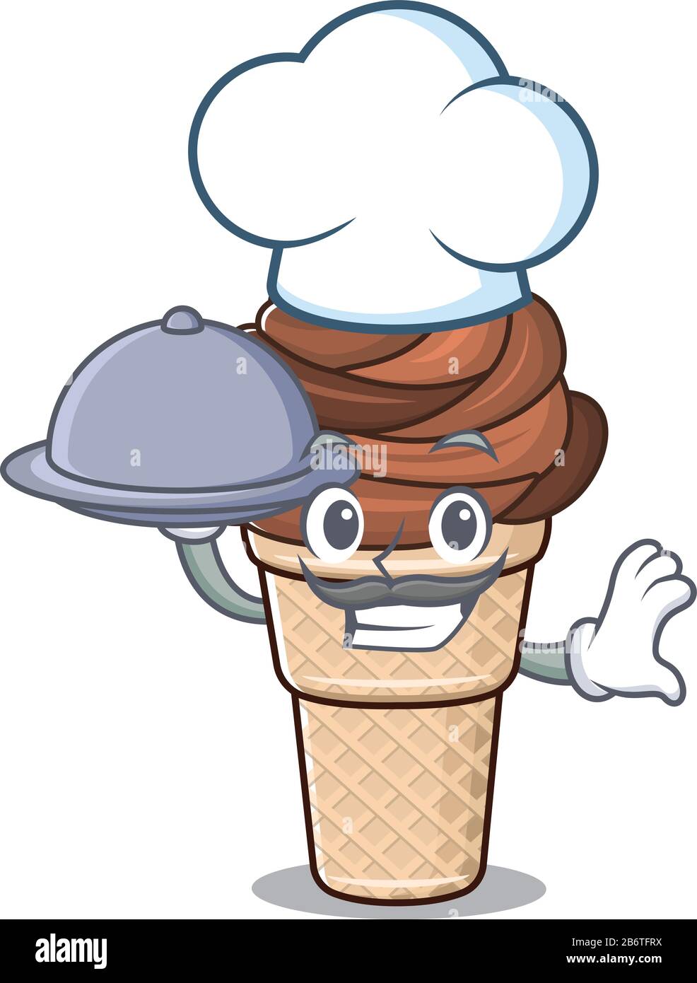 Chocolate ice cream as a chef cartoon character with food on tray Stock ...
