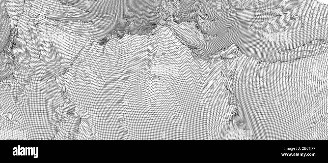 Abstract 3d wire-frame landscape. Blueprint style. Vector rendering ...